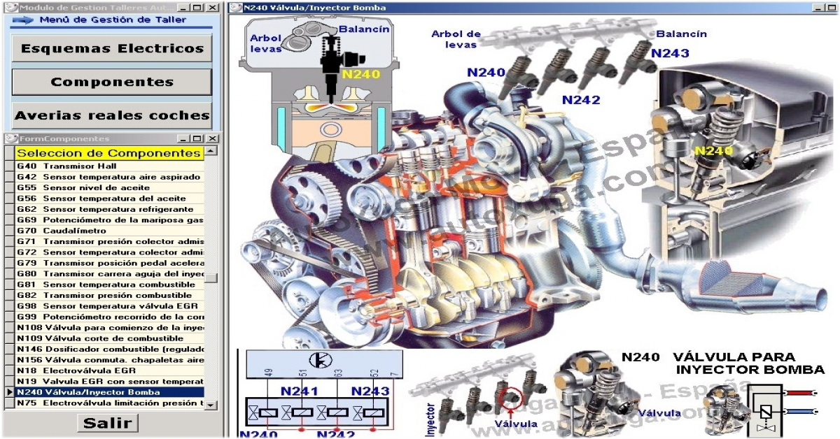 Distintos componentes de los motores de los coches